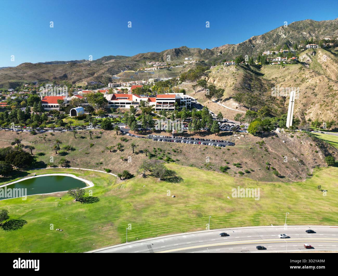 Aerial view of Pepperdine University campus along the Pacific Coast in ...
