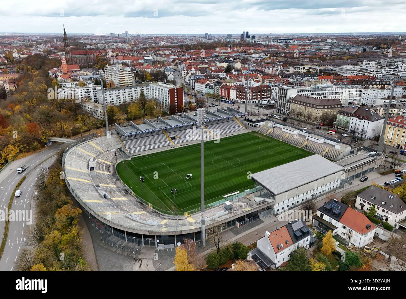 Aerial view of Grünwalder Stadium. The stadium is located in the ...