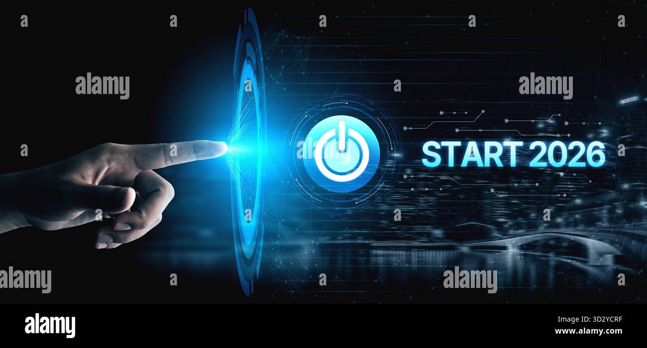 Start 2025 concept with futuristic power button symbolizing fresh ...