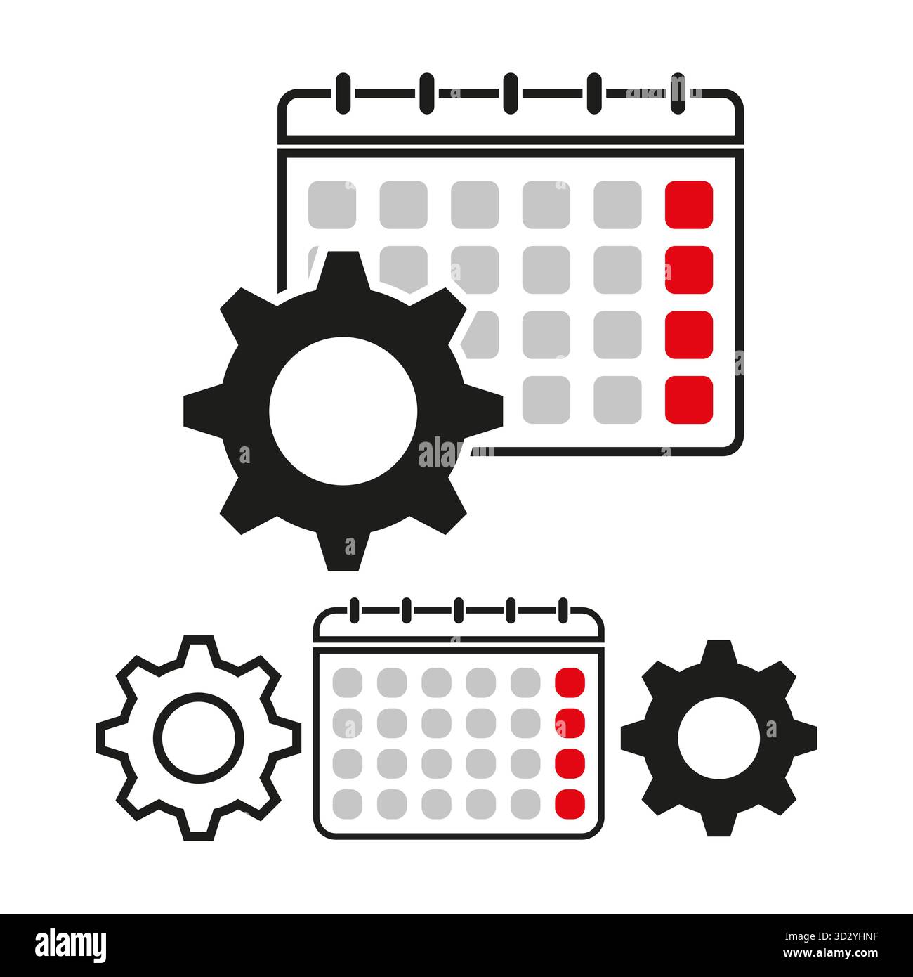 Calendar icon graphic. Gear cog mechanism. Planning schedule Vector ...