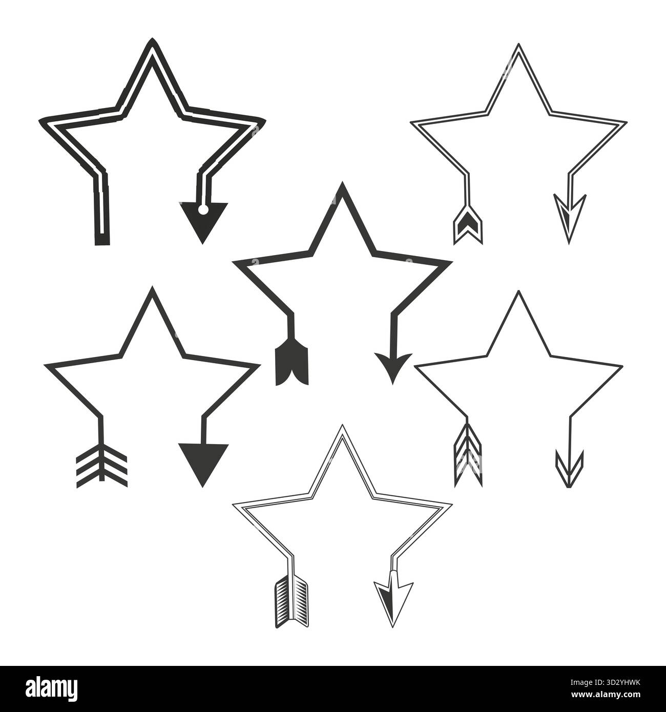 Outline stars arrows. Direction pointer symbols. Minimalist star Vector ...