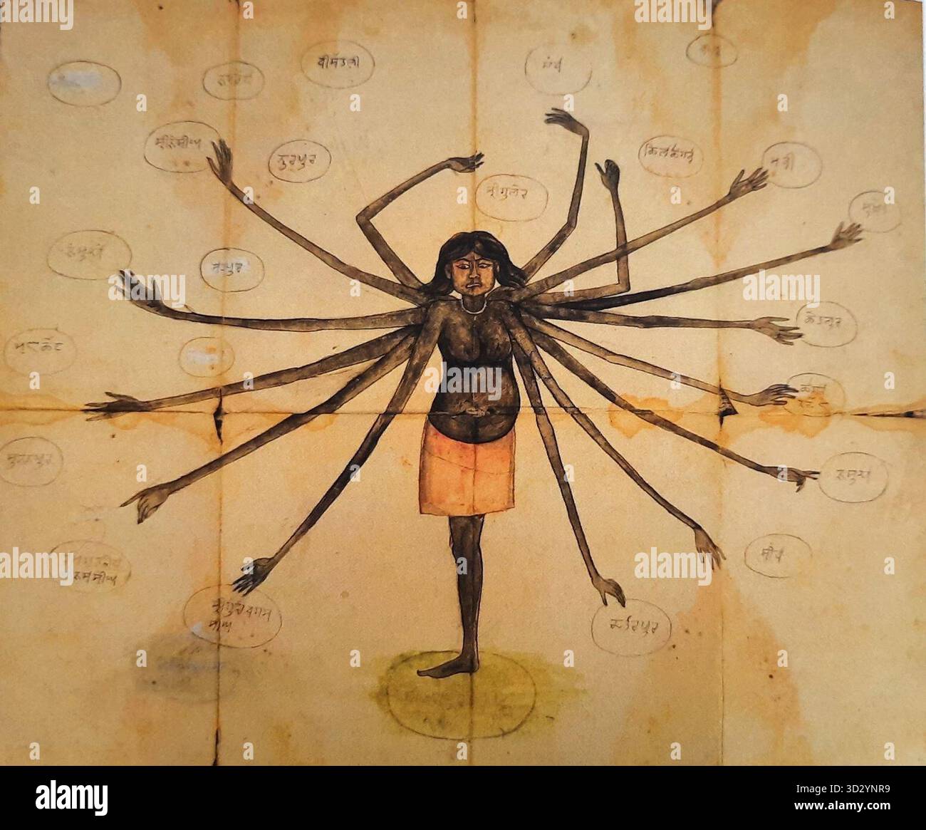 Painting of a devi diagram of the locations where the Seu-Manaku ...
