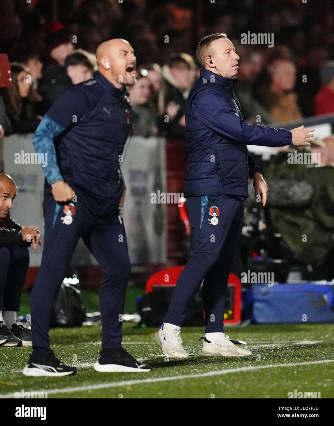 Leyton Orient first team coach Paul Terry (right) and Alan McCormack on the touchline during the ...