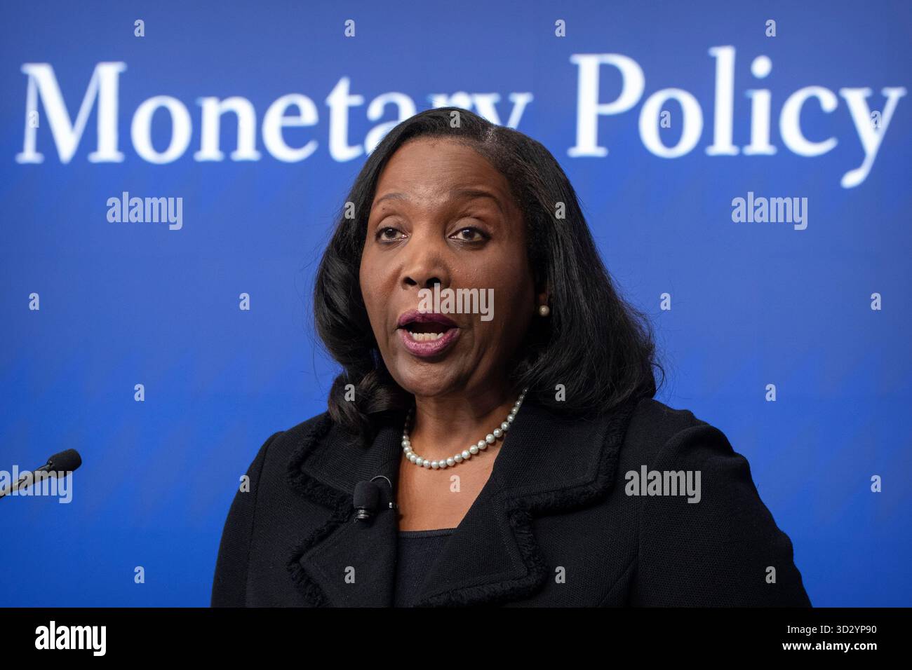Lisa Cook, a Federal Reserve Board of Governors member, speaks during ...