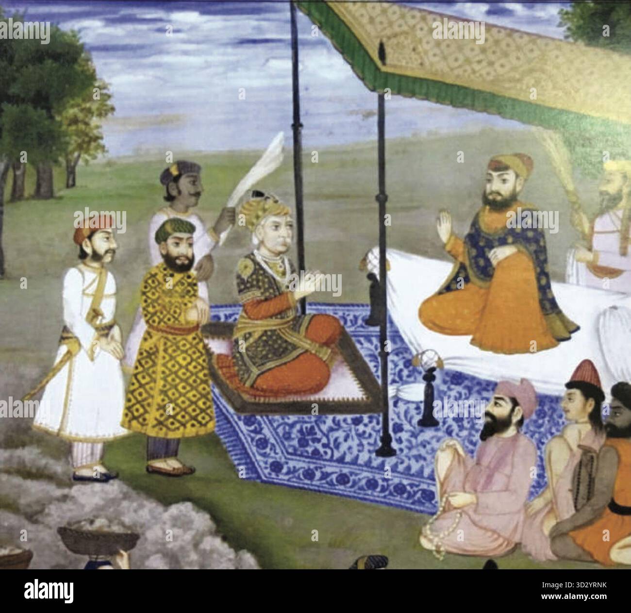 Painting of Mughal emperor Akbar meeting Guru Amar Das in 1567 at ...