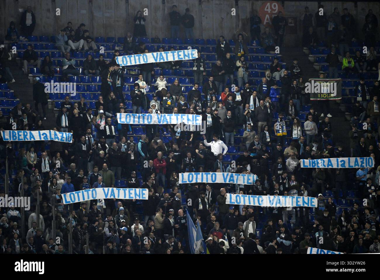 Lazio fans display banners agaist Lazio president Claudio Lotito during ...