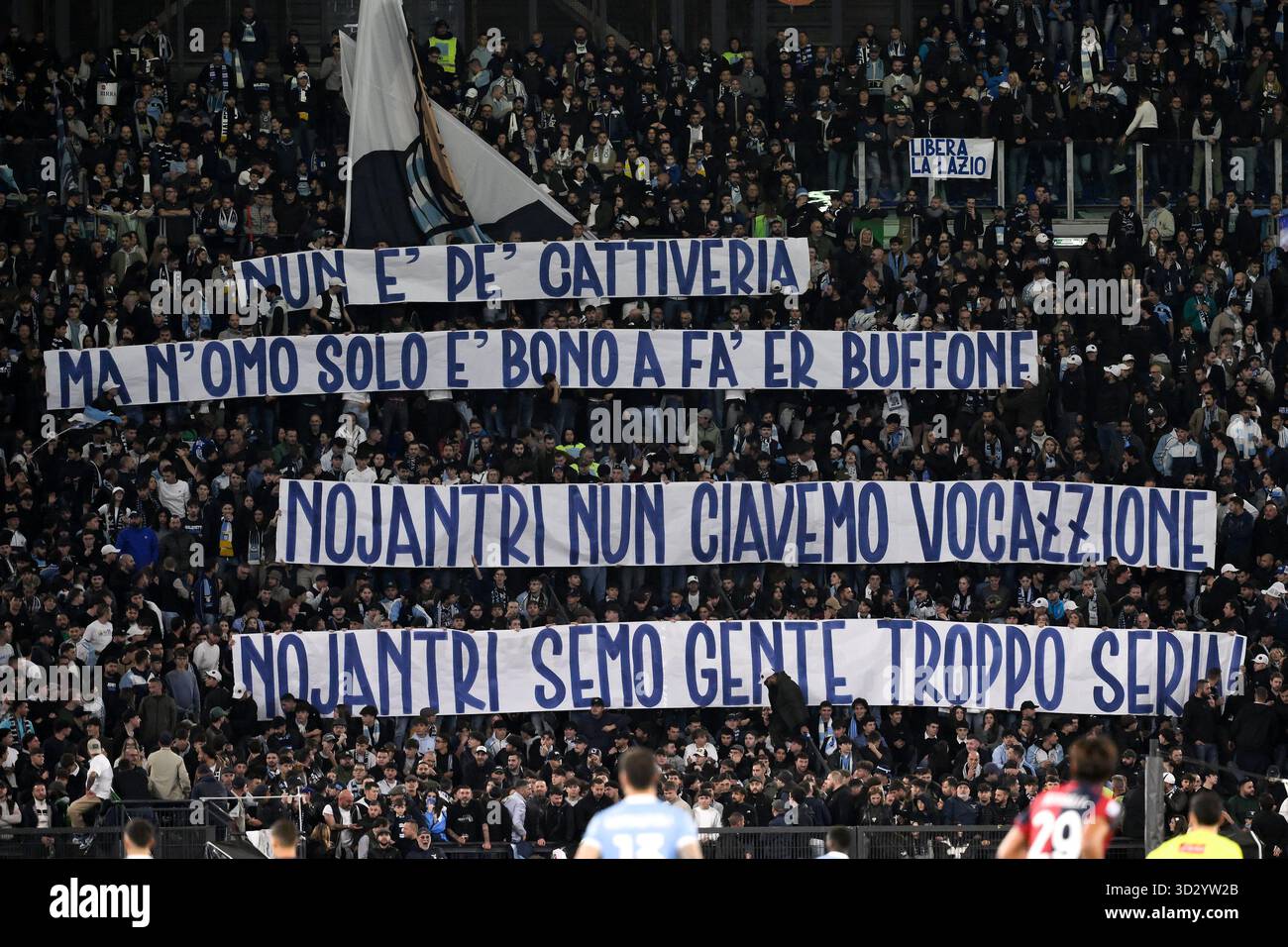Lazio fans display banners agaist Lazio president Claudio Lotito during ...