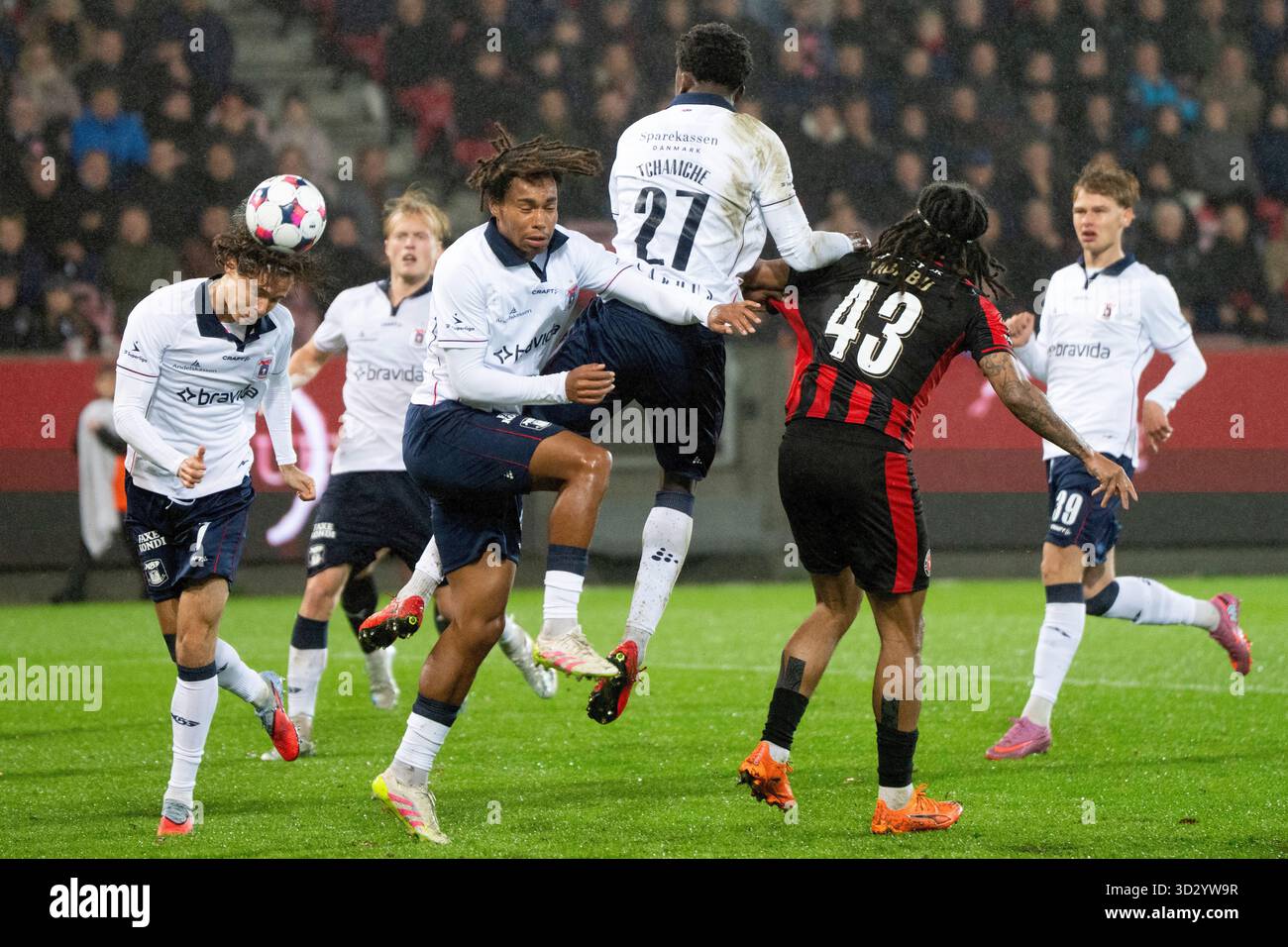 FC Midtjylland's Kevin Mbabu in action in AGF's field during the Super ...