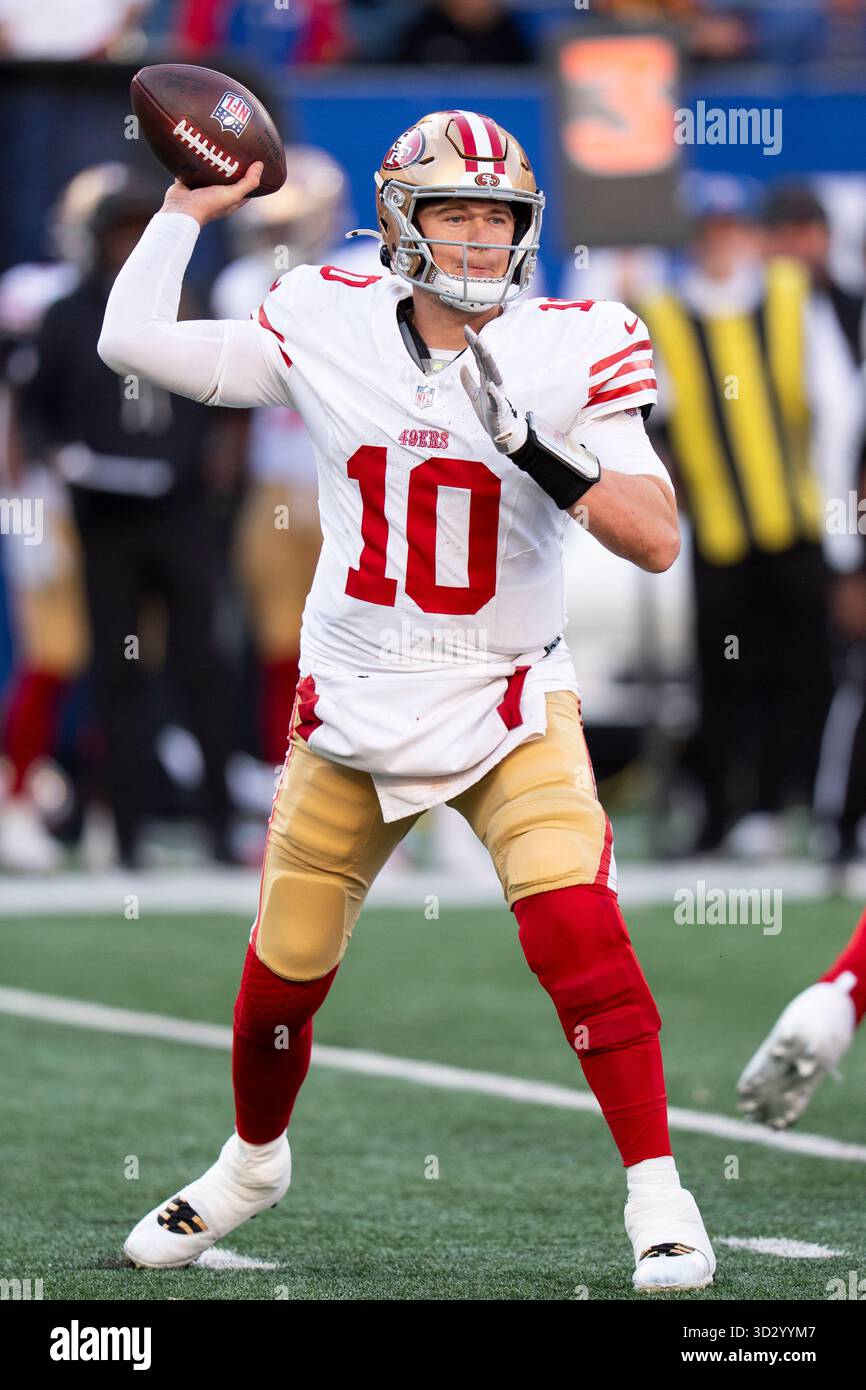 San Francisco 49ers quarterback Mac Jones (10) in action during an NFL ...