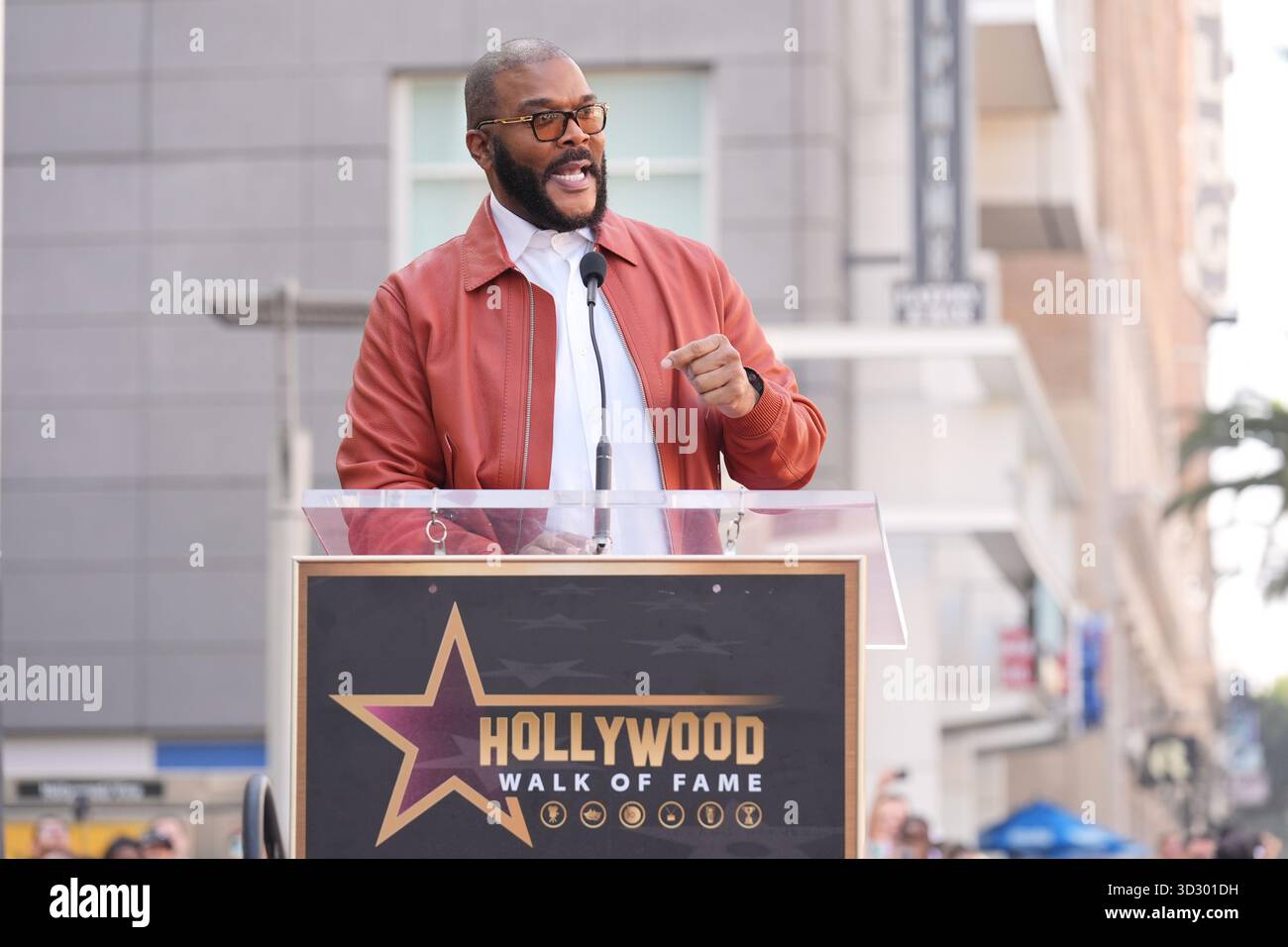 Tyler Perry speaks at a ceremony honoring Sherri Shepherd with a star ...