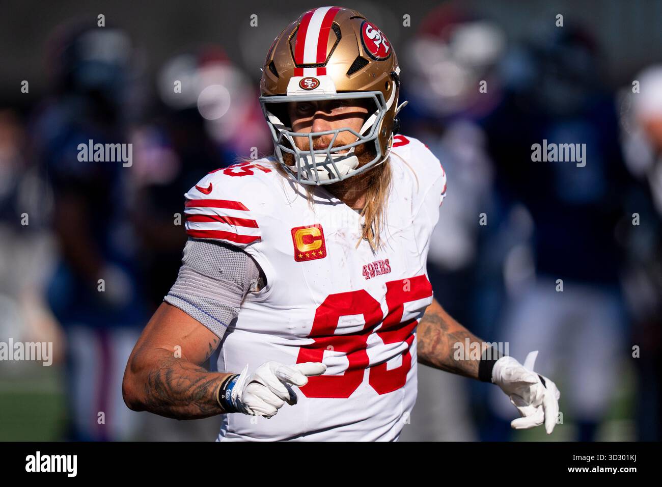 San Francisco 49ers tight end George Kittle (85) looks on during an NFL ...