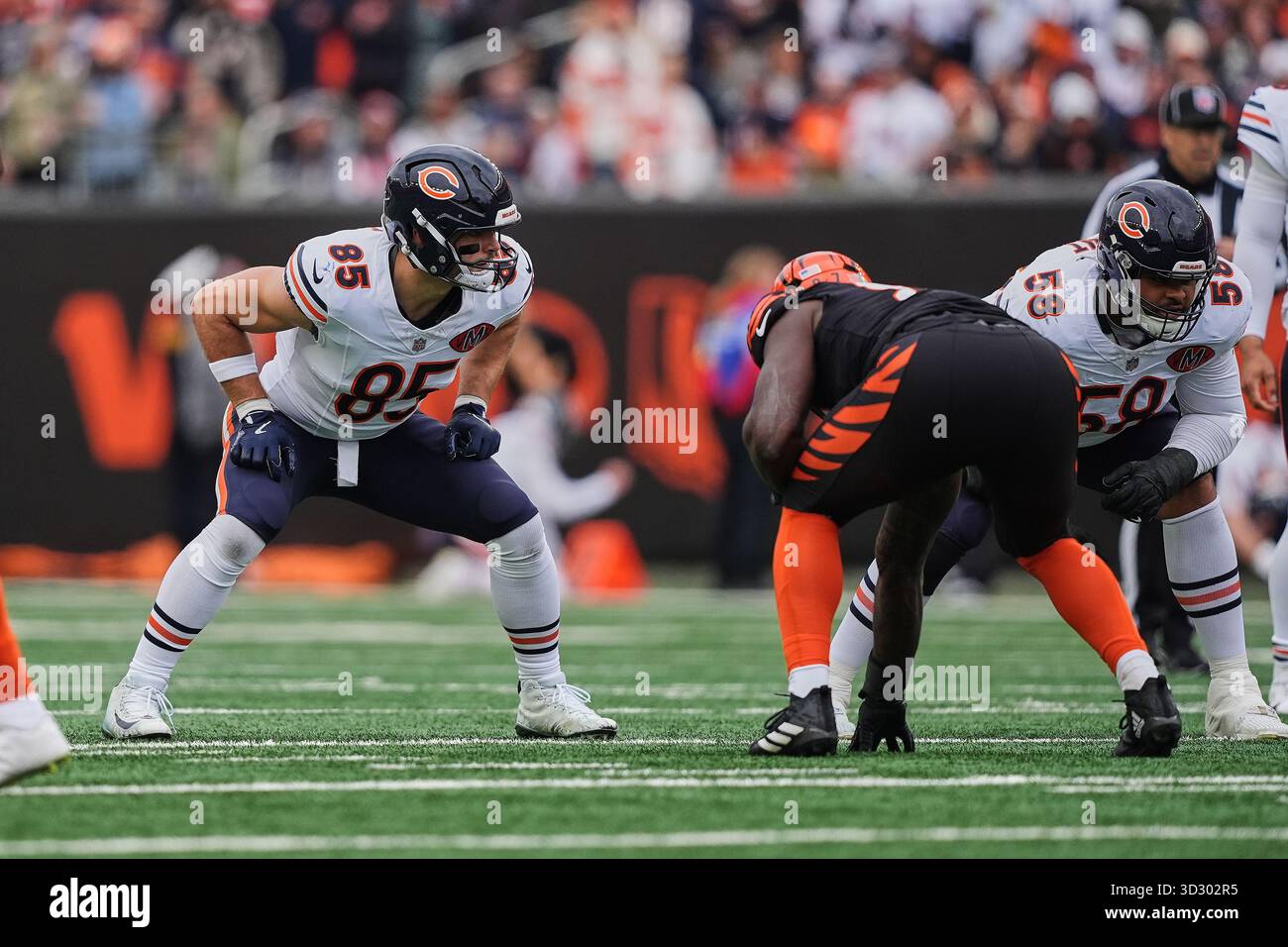 Chicago Bears tight end Cole Kmet (85) lines up during the first half ...