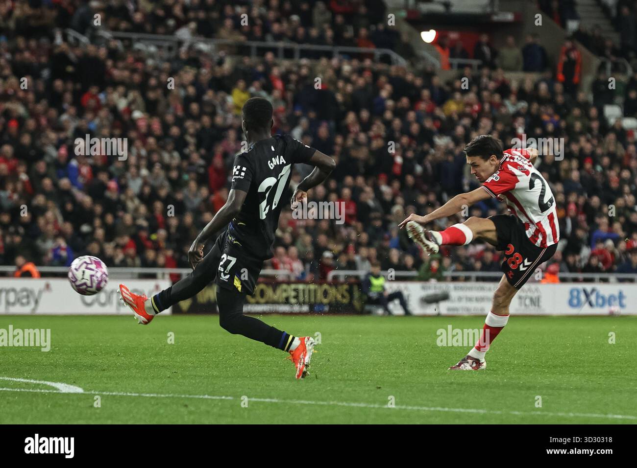 Enzo Le Fée of Sunderland shoots on goal during the Premier League ...