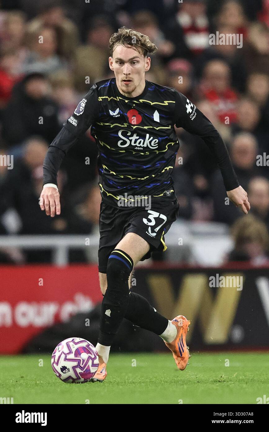 James Garner of Everton with the ball during the Premier League match ...