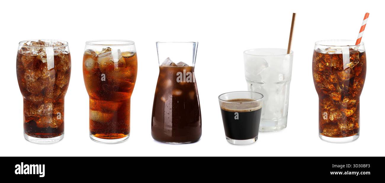 Iced coffee drinks isolated on white, set Stock Photo - Alamy