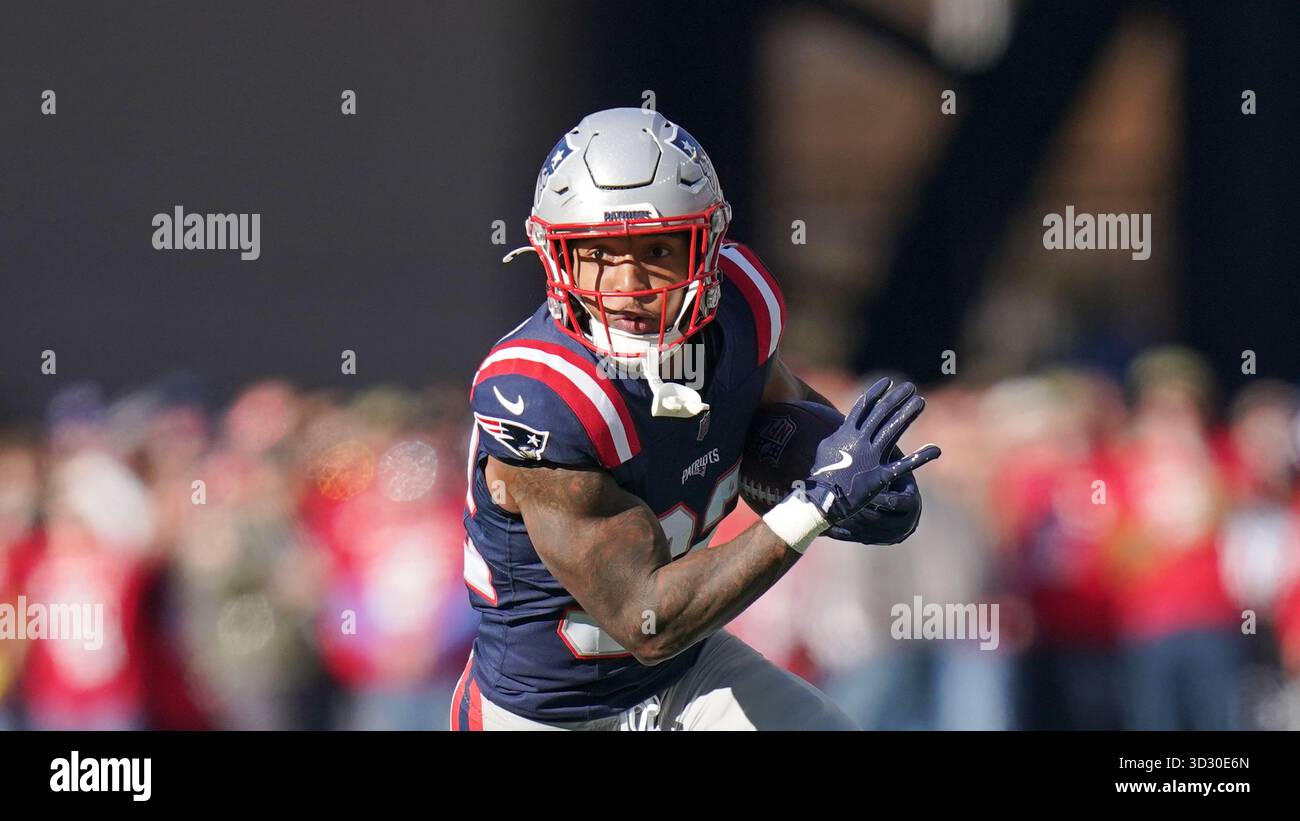 New England Patriots running back Treveyon Henderson (32) during an NFL ...