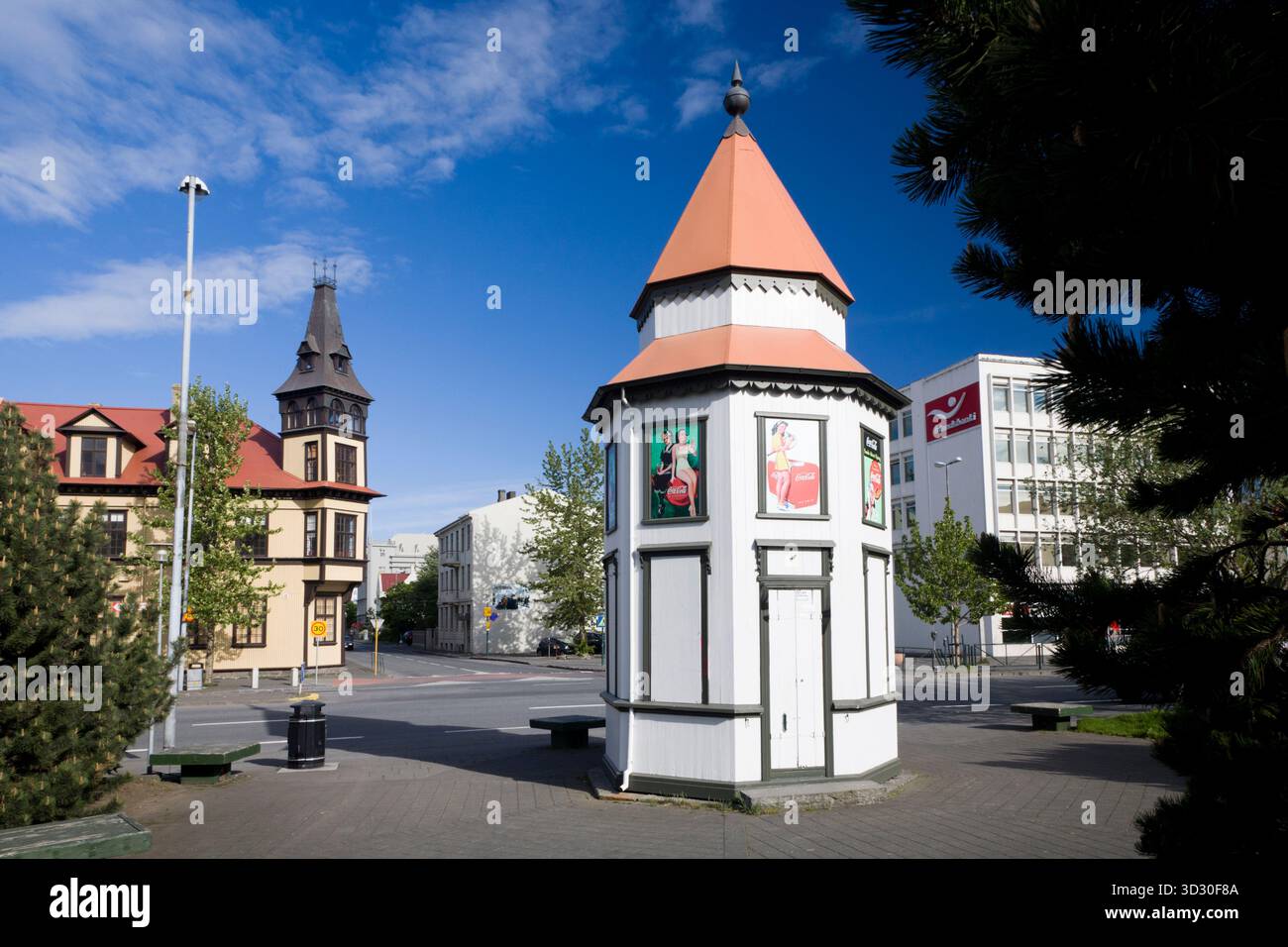 Old shop tower (C) and Idno restaurant (L). Reykjavik Iceland Stock ...