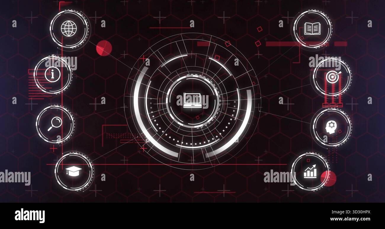 Displaying laptop HUD featuring rings and indicators on red black ...