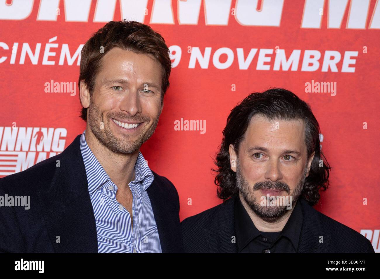 Glen Powell and Edgar Wright attends 'Running Man' Paris Film Premiere ...