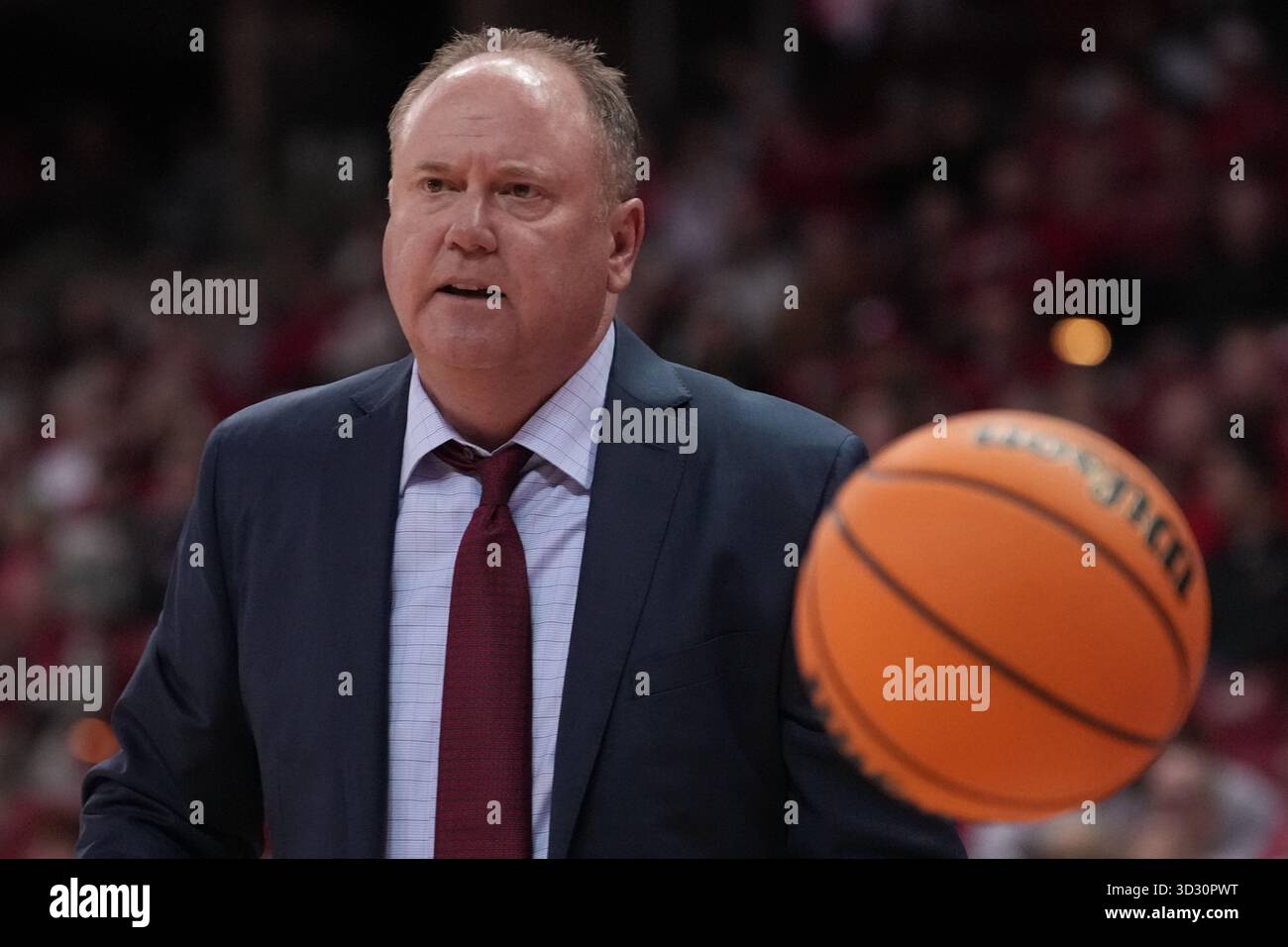 Wisconsin Head Coach Greg Gard Reacts During The First Half Of An Ncaa