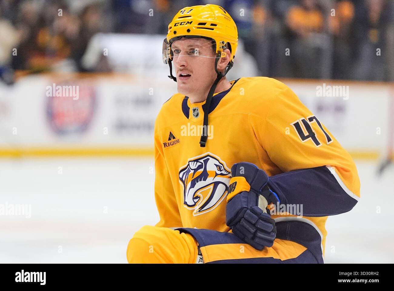 Nashville Predators right wing Michael McCarron (47) warms up before an ...