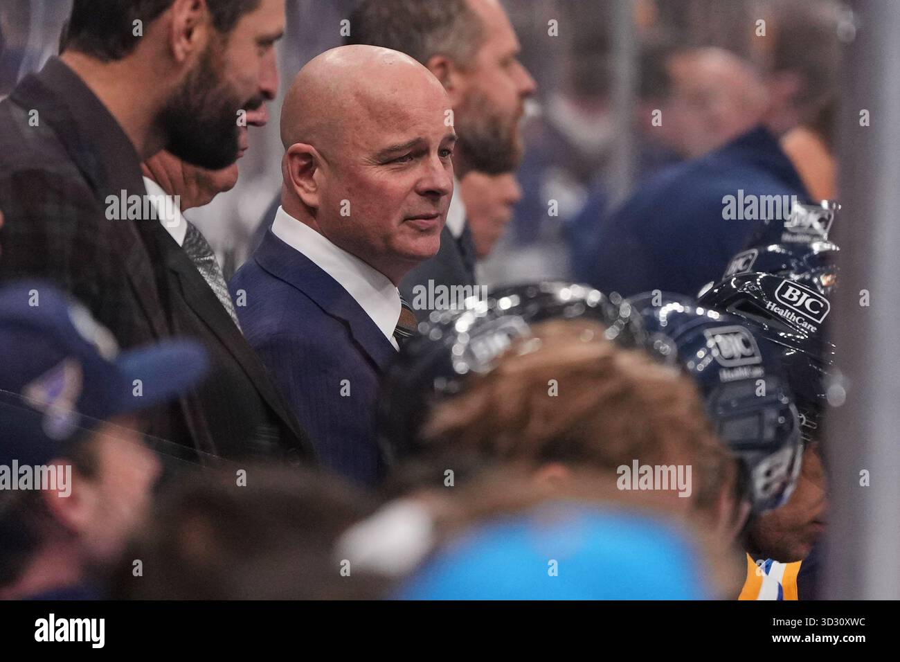 St. Louis Blues head coach Jim Montgomery is seen during the first ...