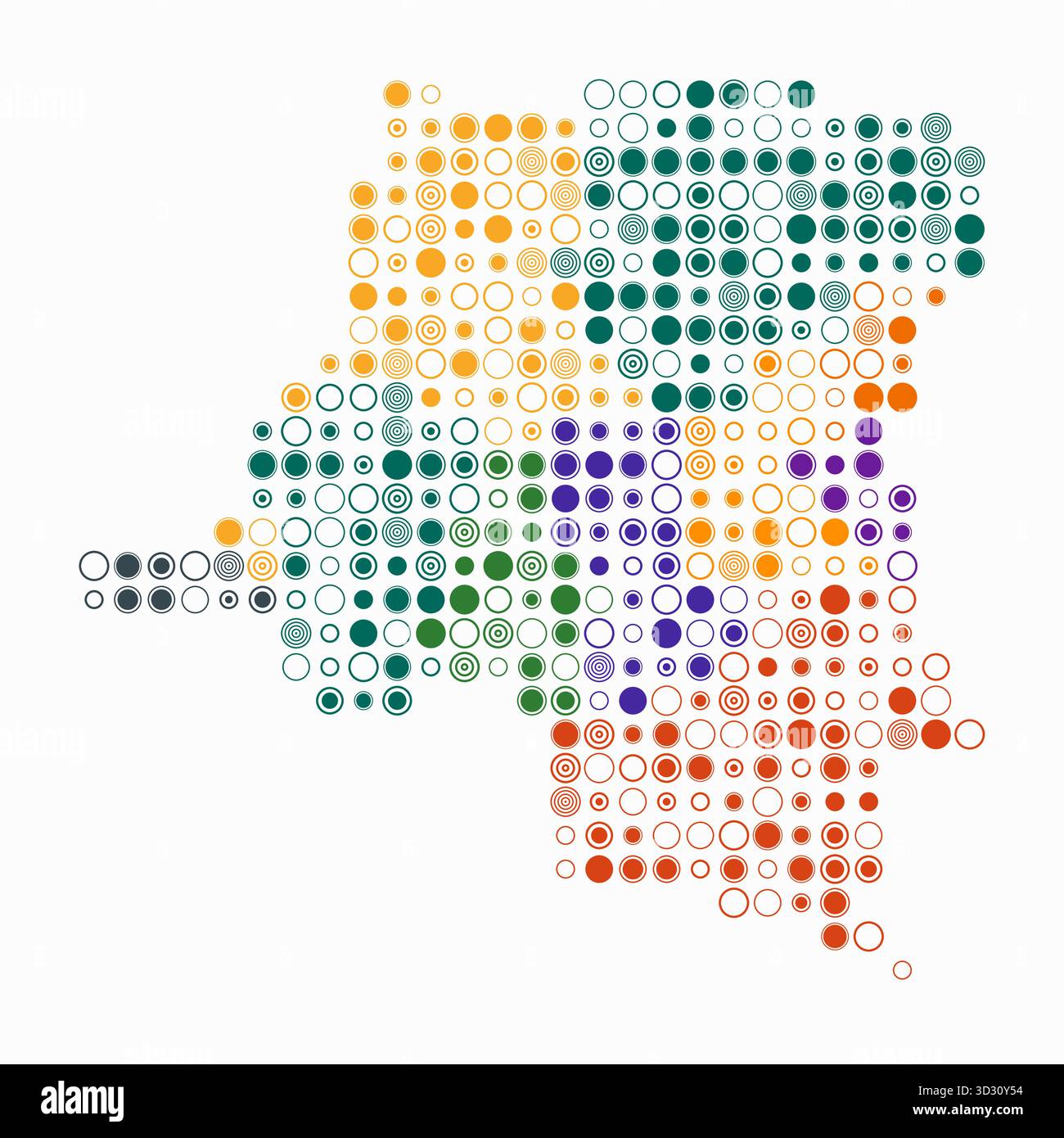 Democratic Republic of the Congo, shape of the country built of colored ...