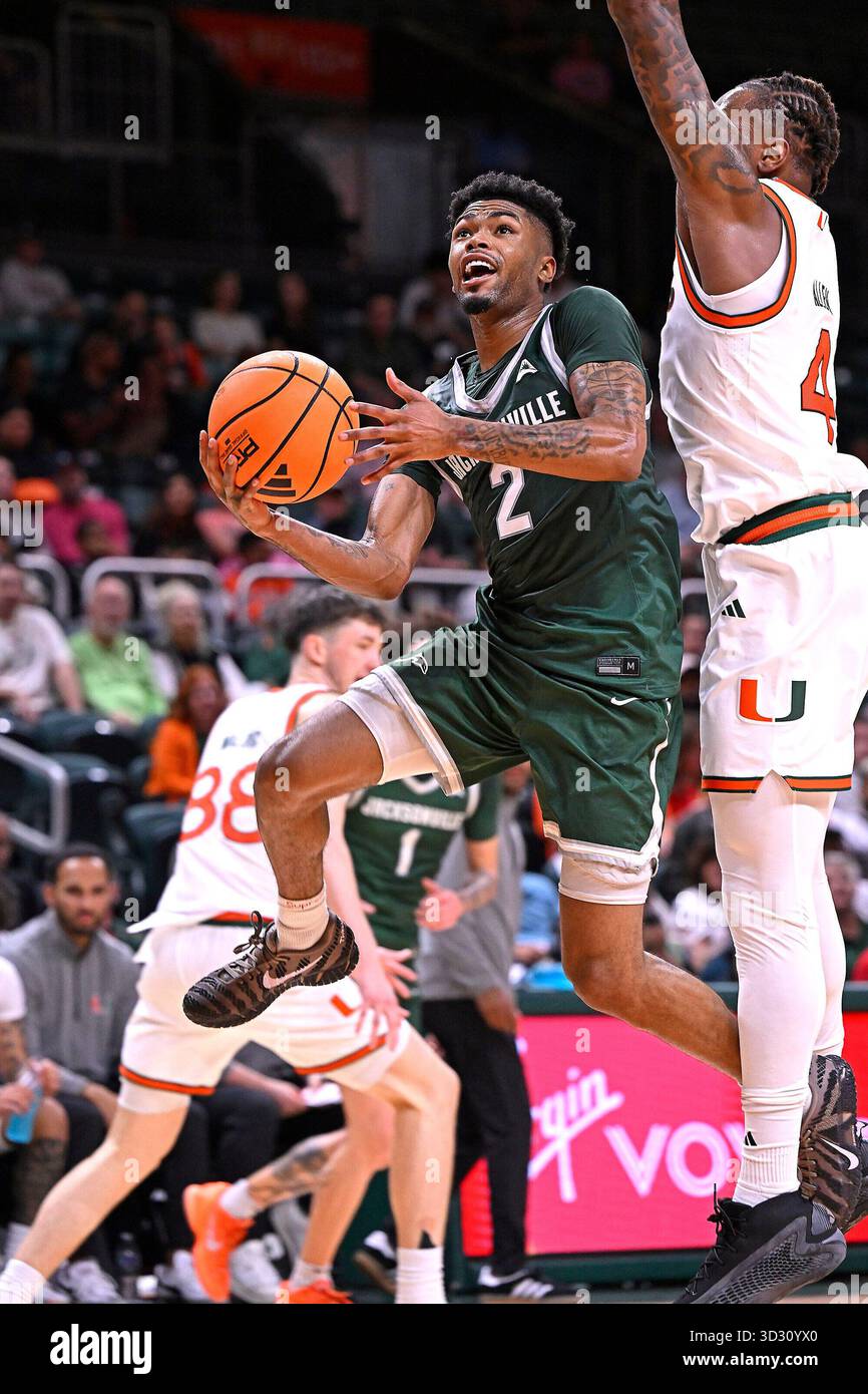 CORAL GABLES, FL - NOVEMBER 03: Jacksonville guard Jaylen Jones (2 ...