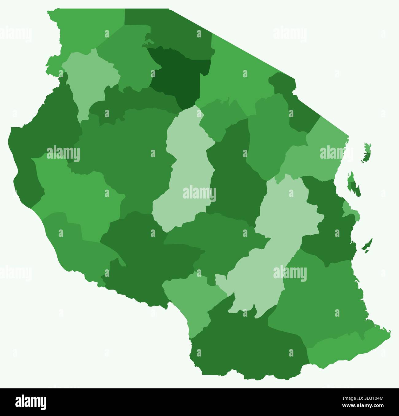Map of Tanzania with regions. Simple country border map with region ...