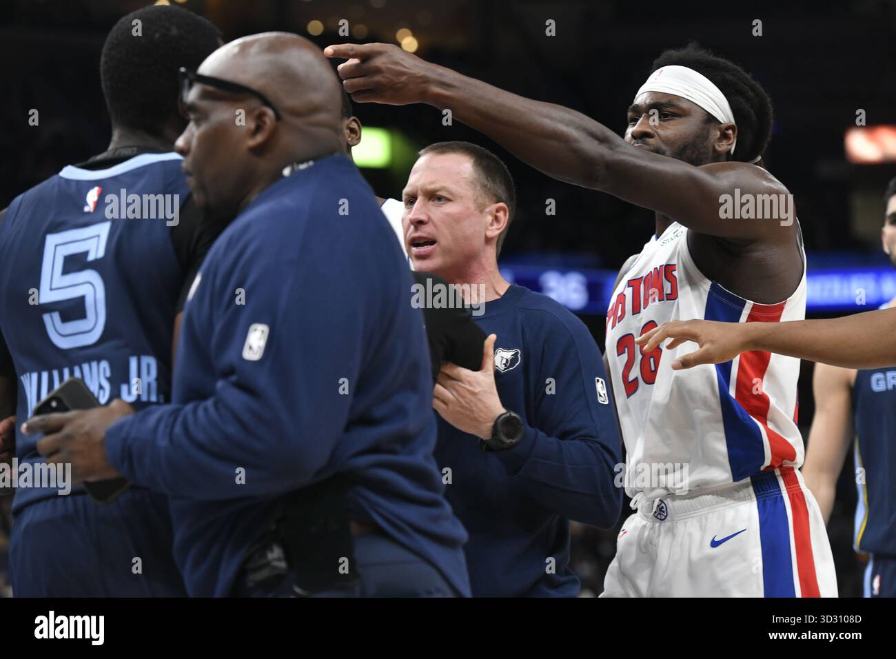 Detroit Pistons forward Isaiah Stewart (28) points at Memphis Grizzlies ...