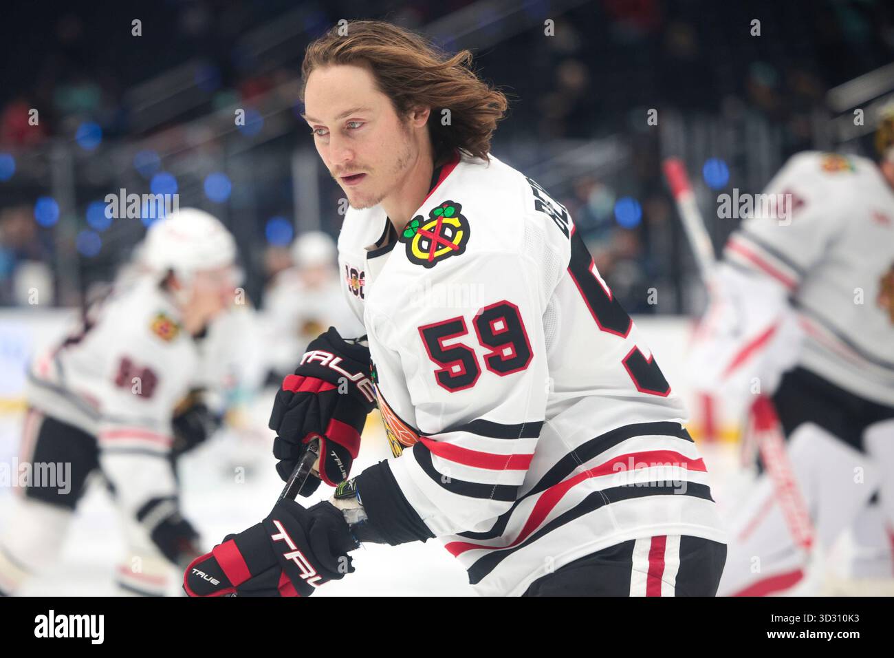 Chicago Blackhawks left wing Tyler Bertuzzi (59) warms up before an NHL ...