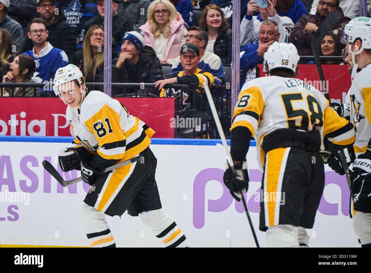 Pittsburgh Penguins' Ben Kindel (81) celebrates his goal against the ...