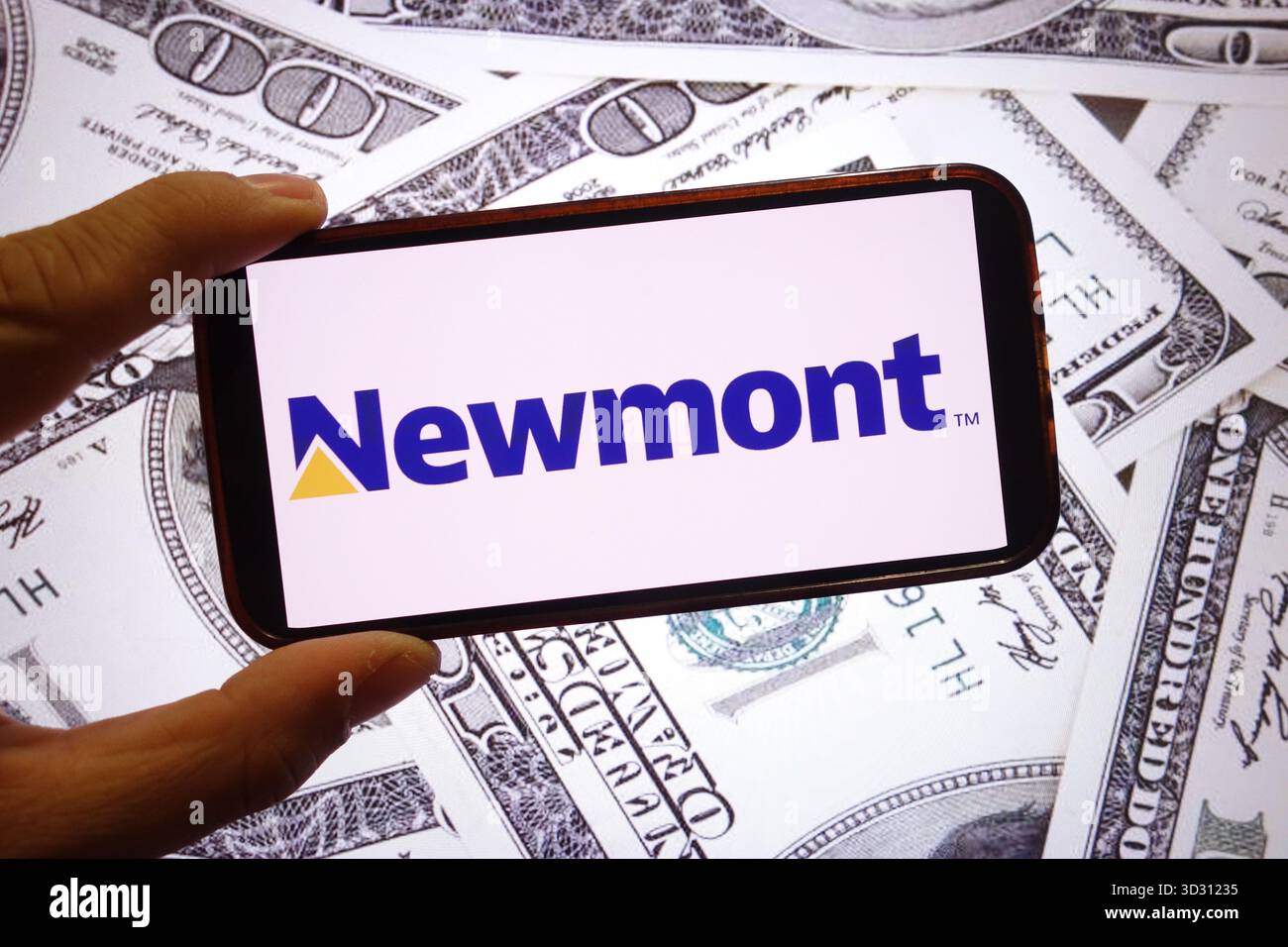In this photo illustration, the Newmont company logo is seen displayed ...