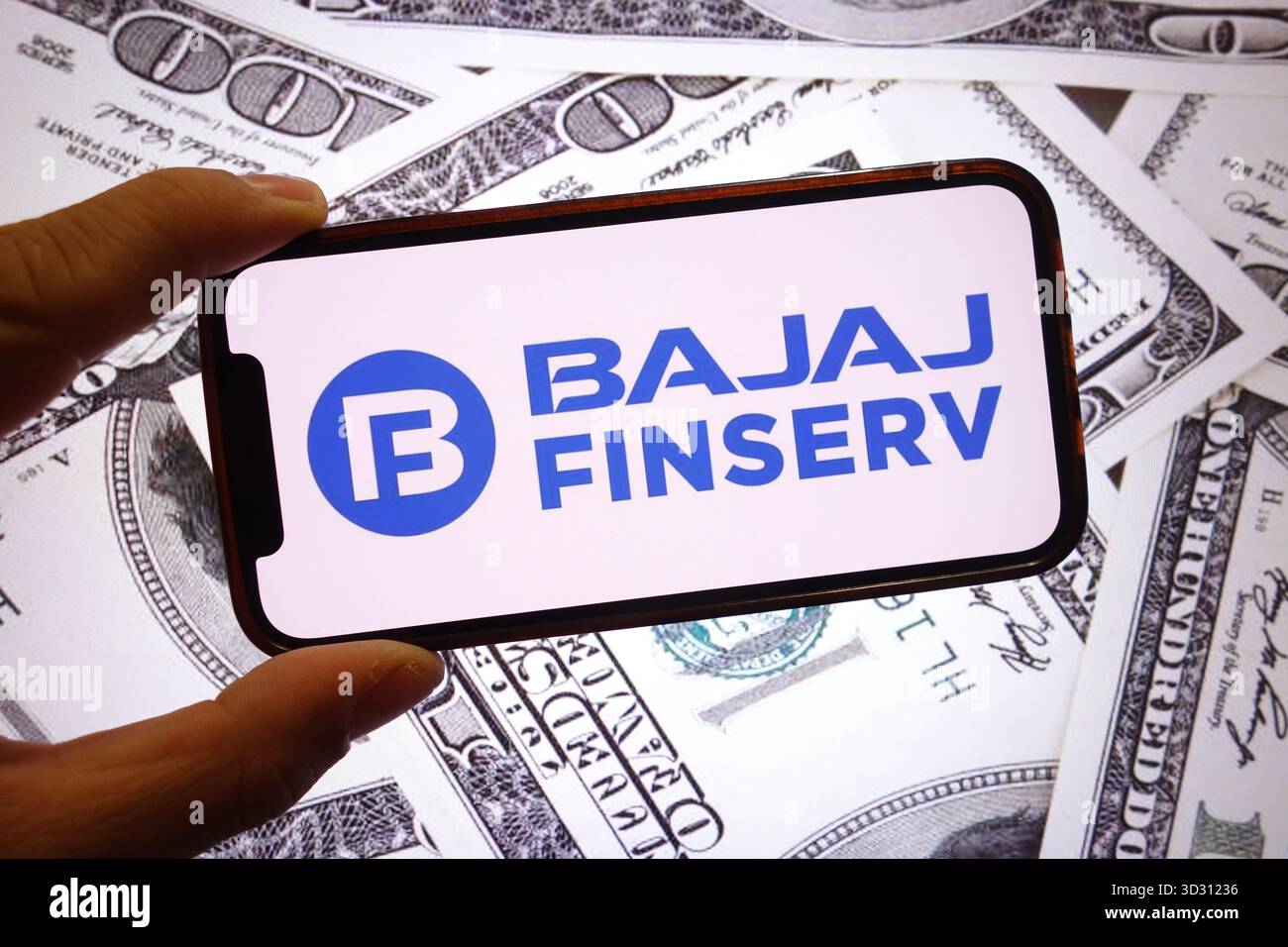 In this photo illustration, the Bajaj Finance company logo is seen ...