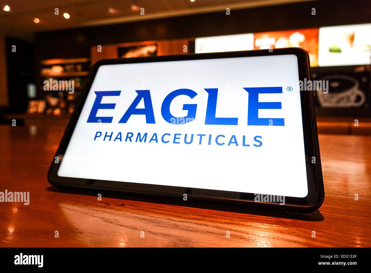 In this photo illustration, the Eagle Pharmaceuticals logo is displayed ...