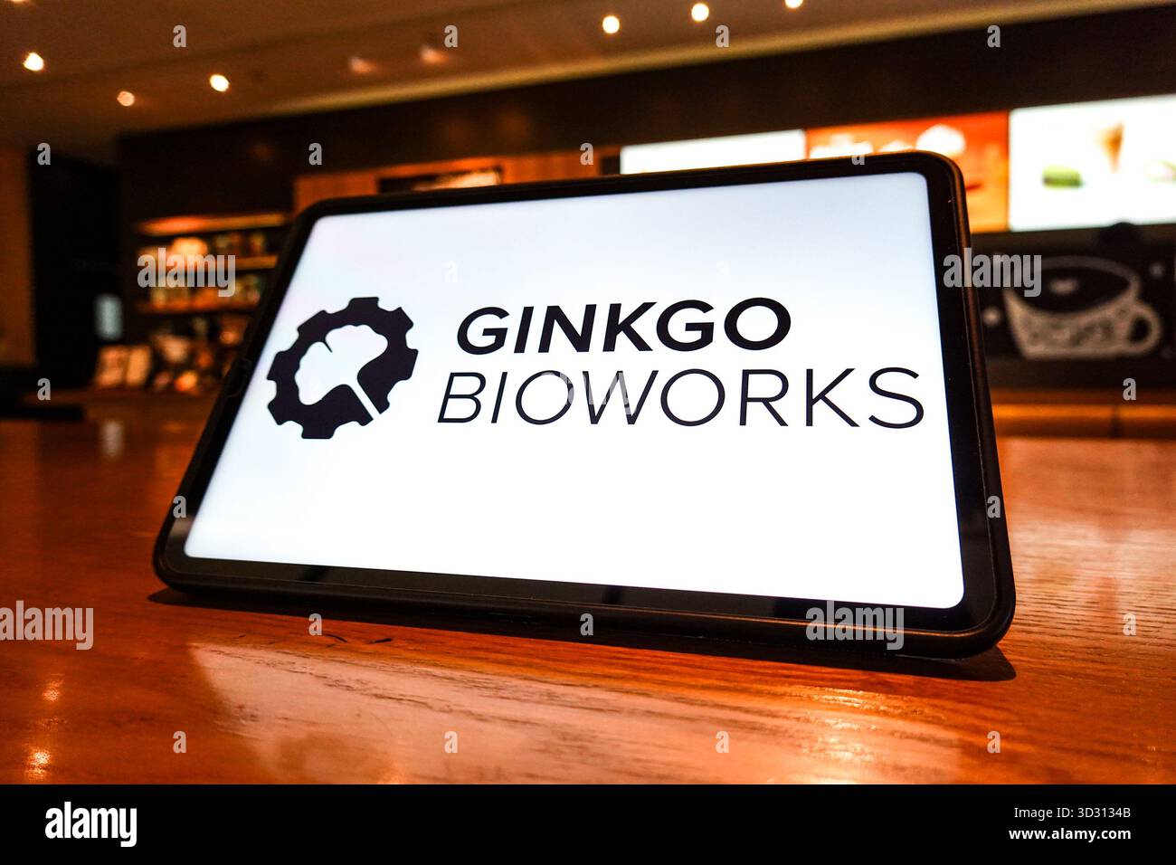 In this photo illustration, the Ginkgo Bioworks logo is displayed on ...