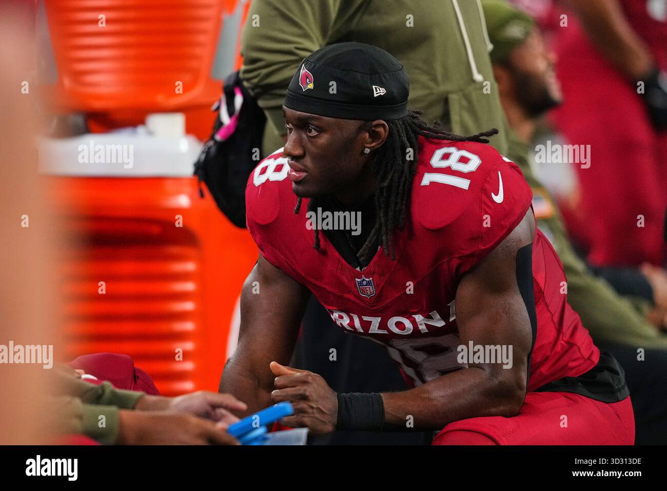 Arizona Cardinals wide receiver Marvin Harrison Jr. (18) talks with ...