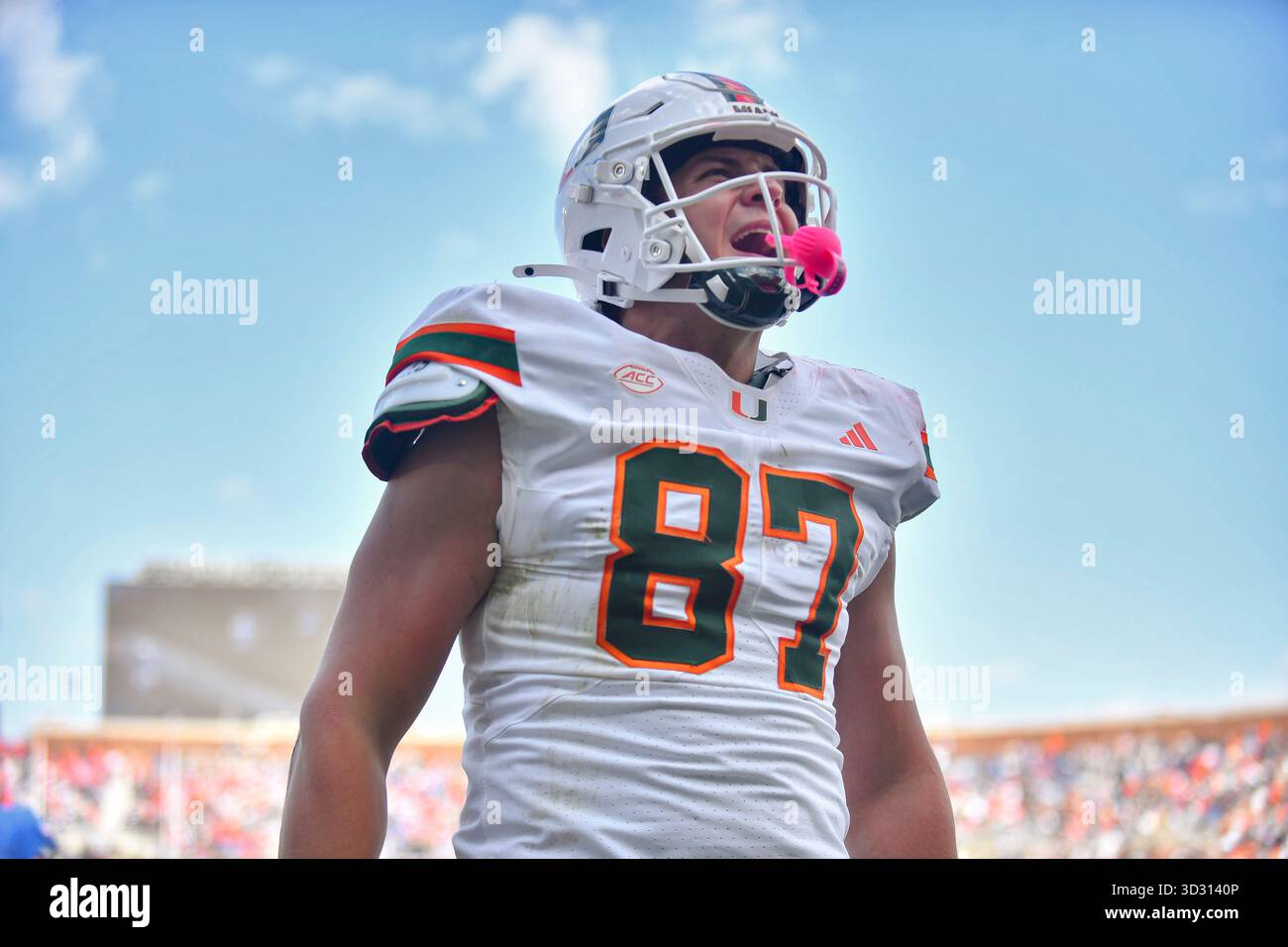 November 01, 2025: Miami Hurricanes tights end Alex Bauman celebrates ...