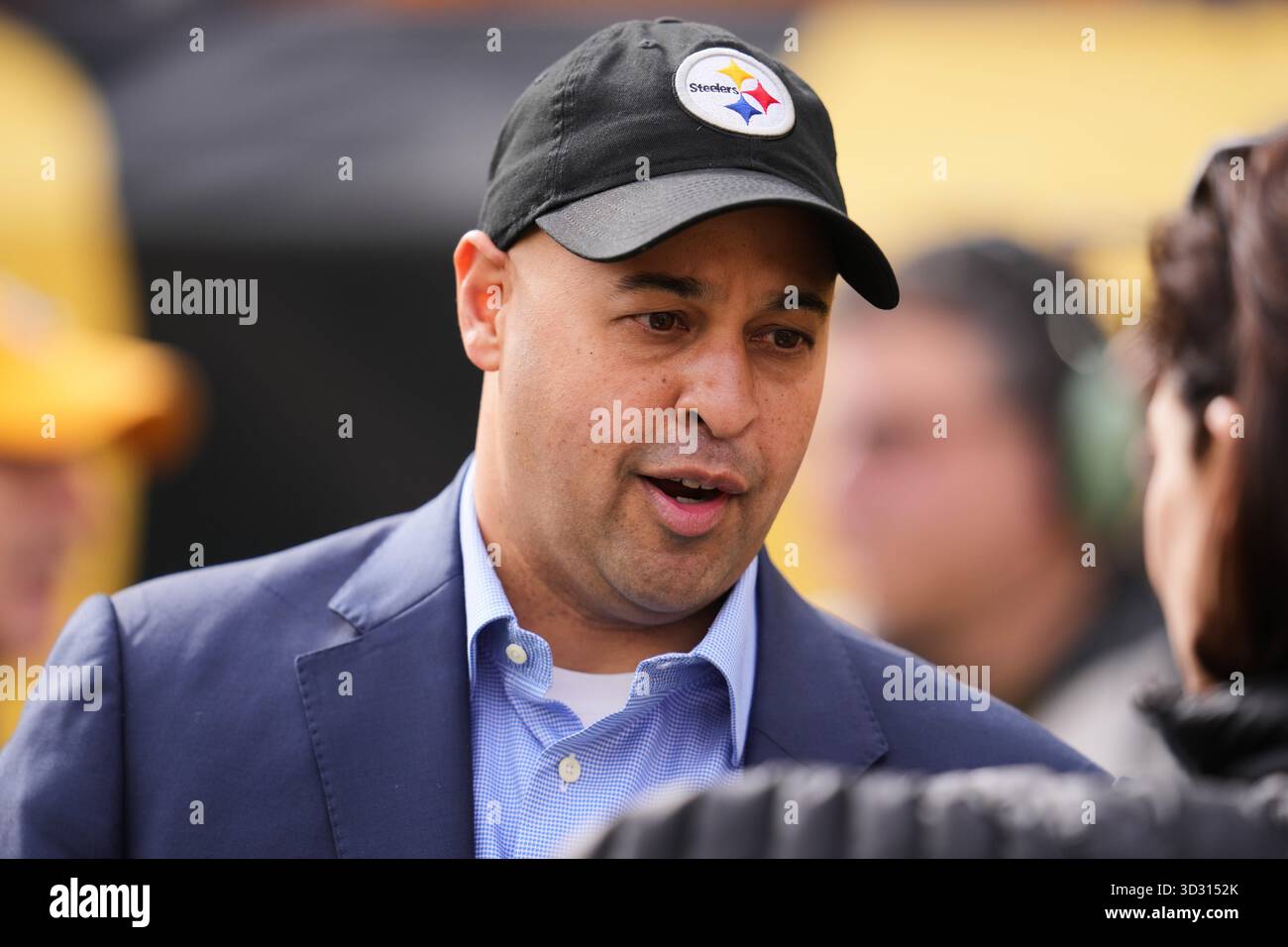 Pittsburgh Steelers general manager Omar Khan visits with fans during ...