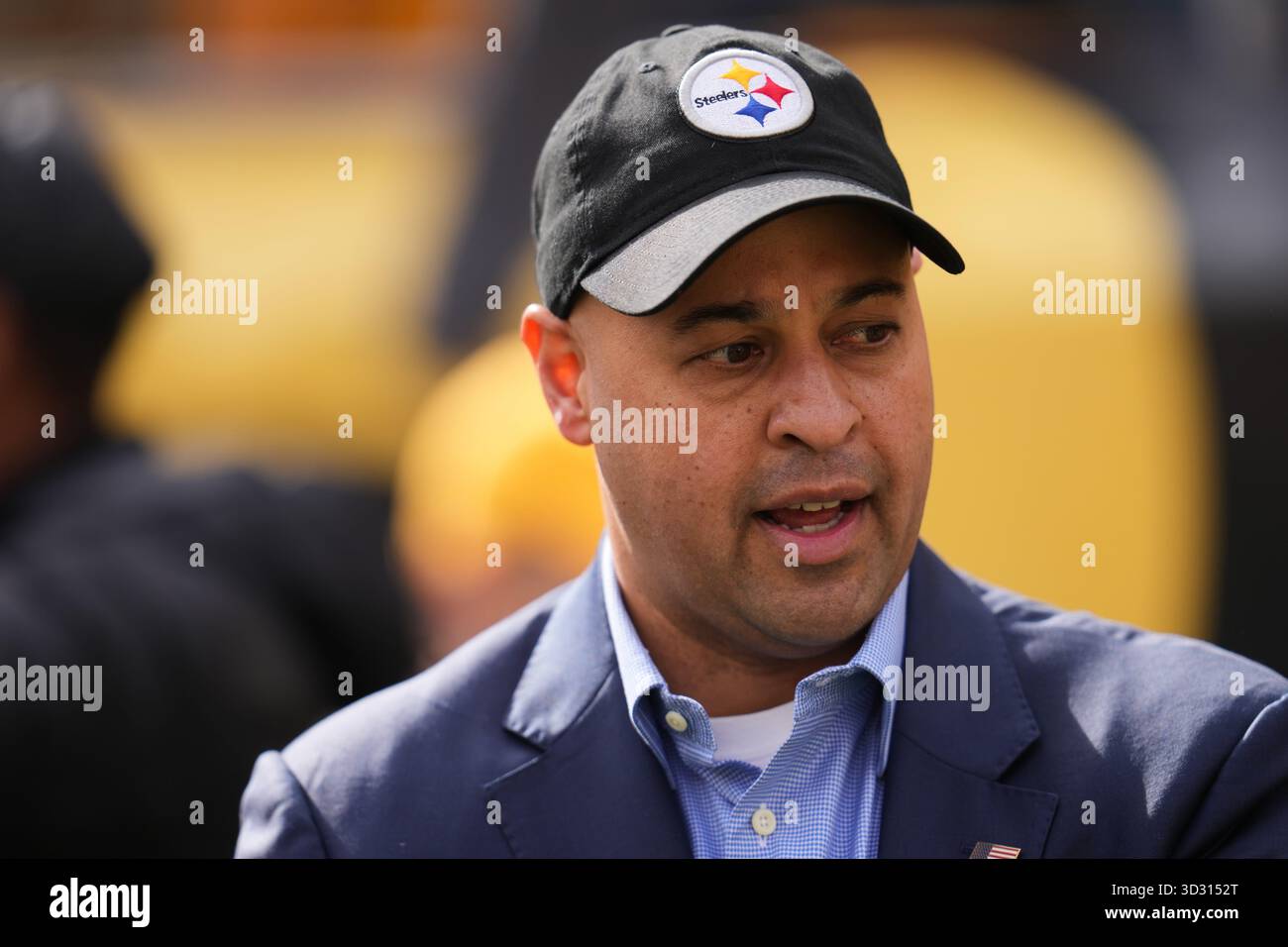 Pittsburgh Steelers general manager Omar Khan visits with fans during ...