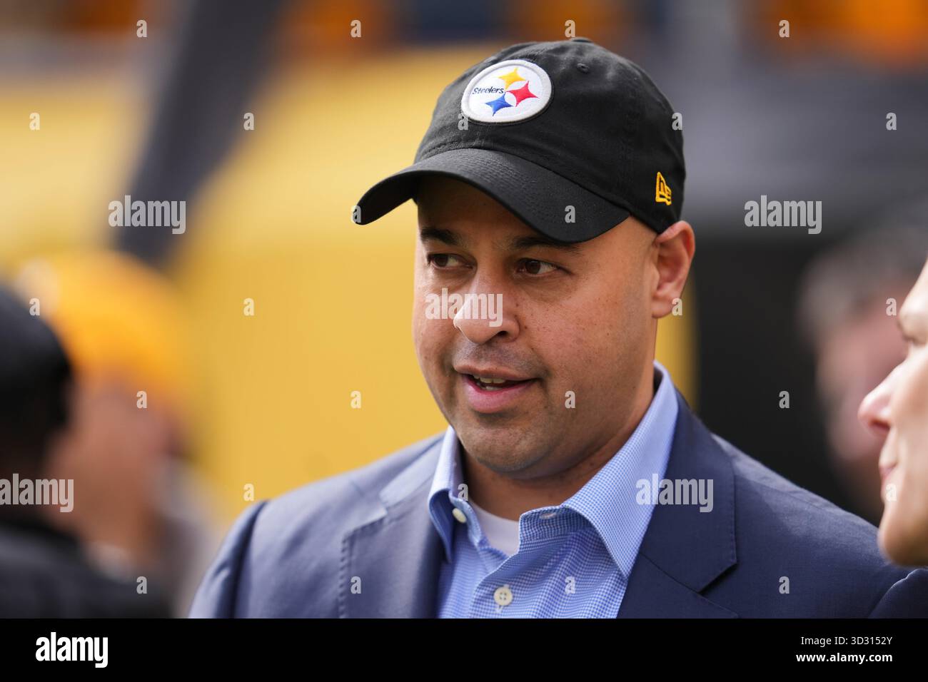 Pittsburgh Steelers general manager Omar Khan visits with fans during ...