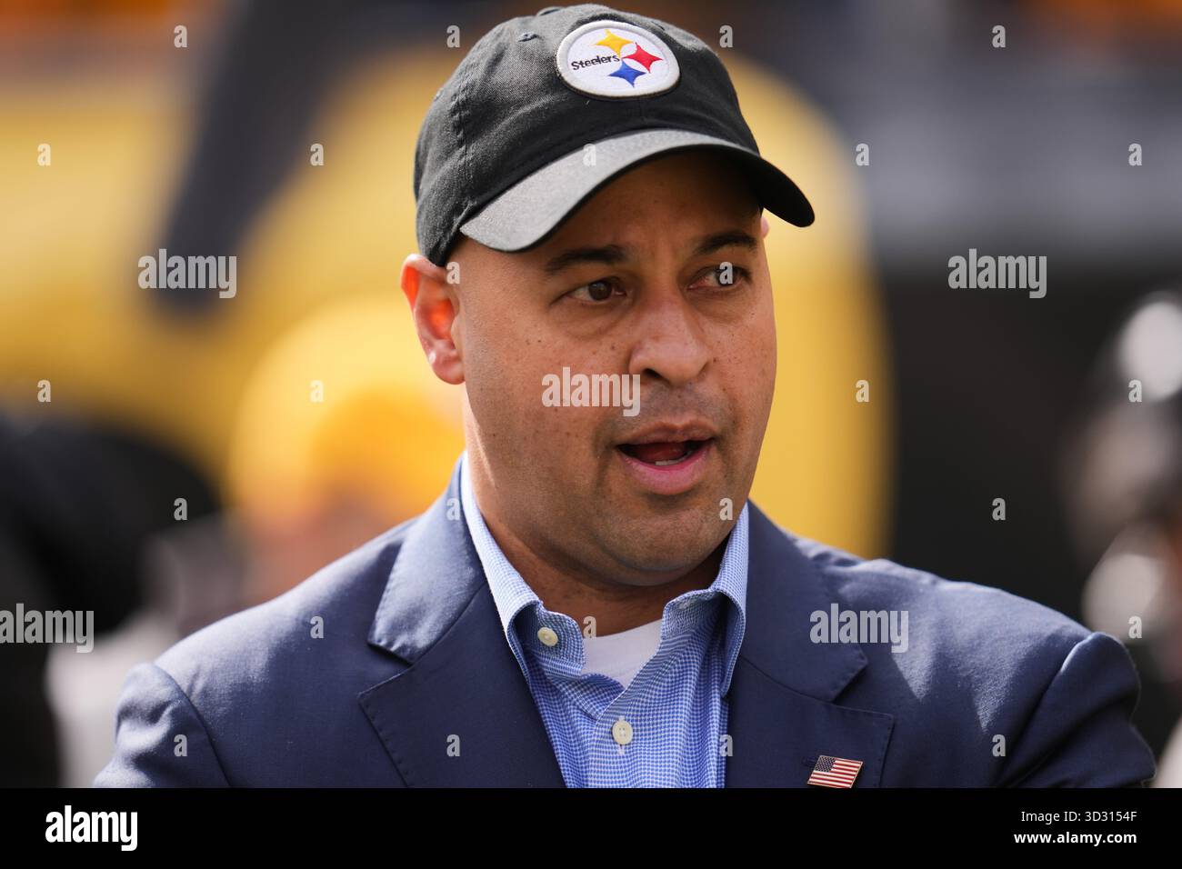 Pittsburgh Steelers general manager Omar Khan visits with fans during ...