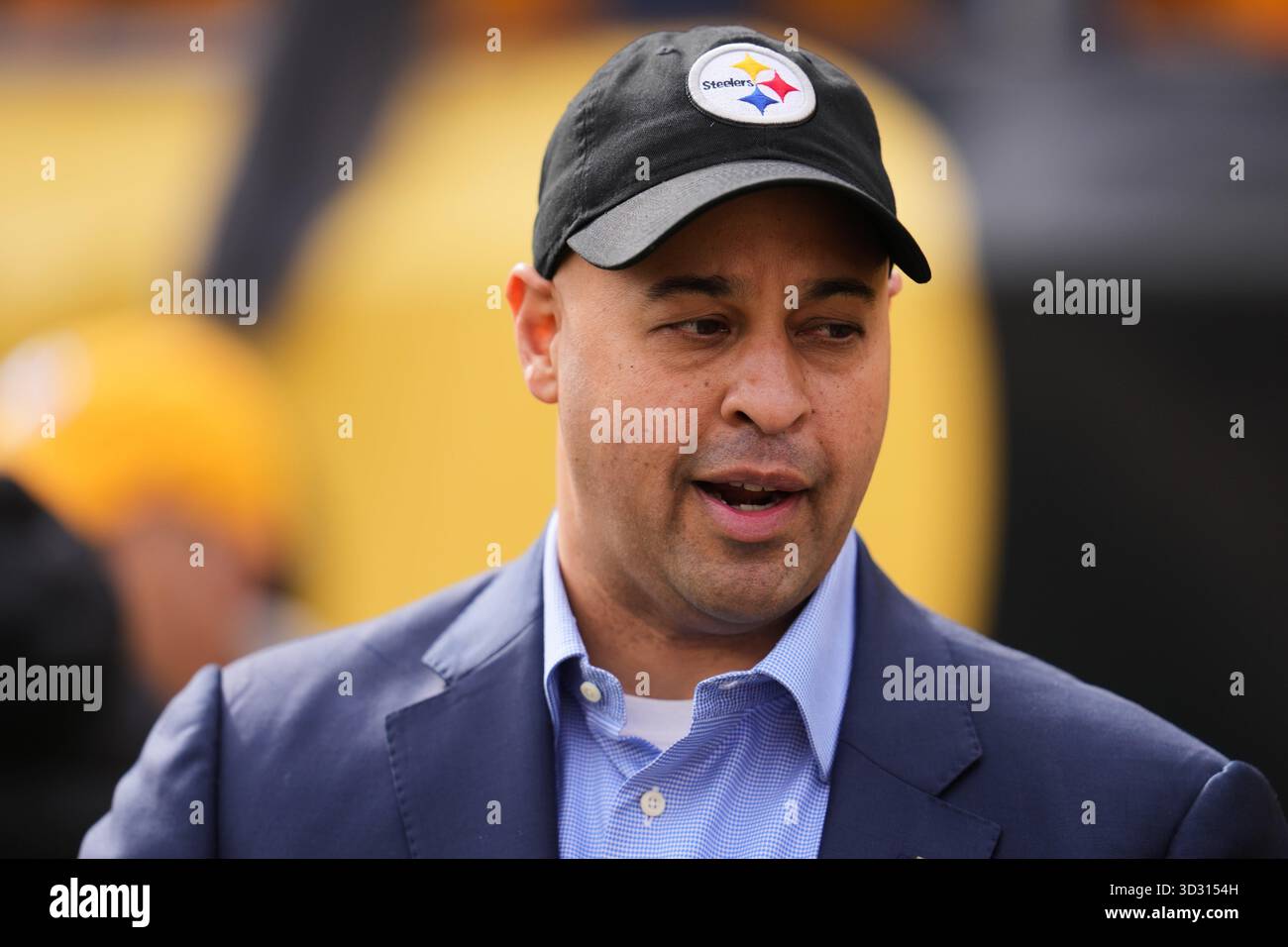 Pittsburgh Steelers general manager Omar Khan visits with fans during ...