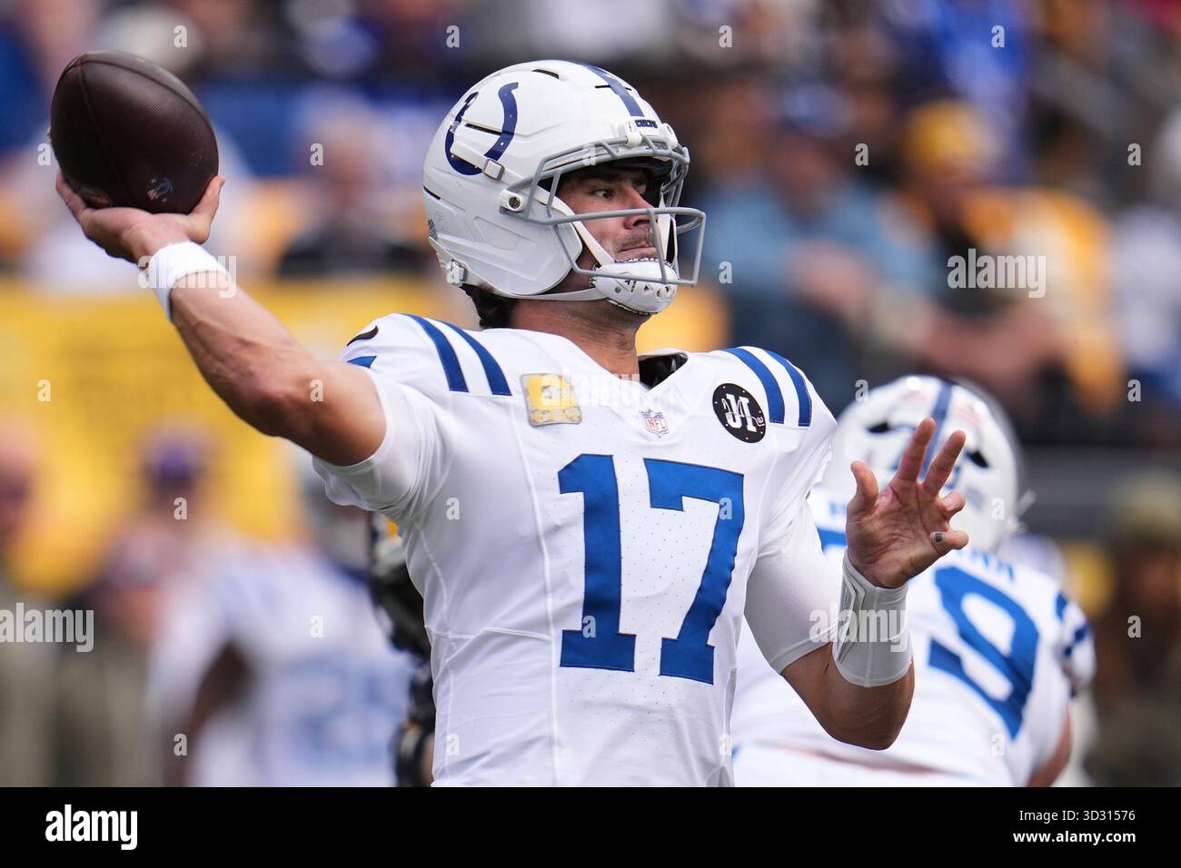 Indianapolis Colts quarterback Daniel Jones (17) throws a pass during ...