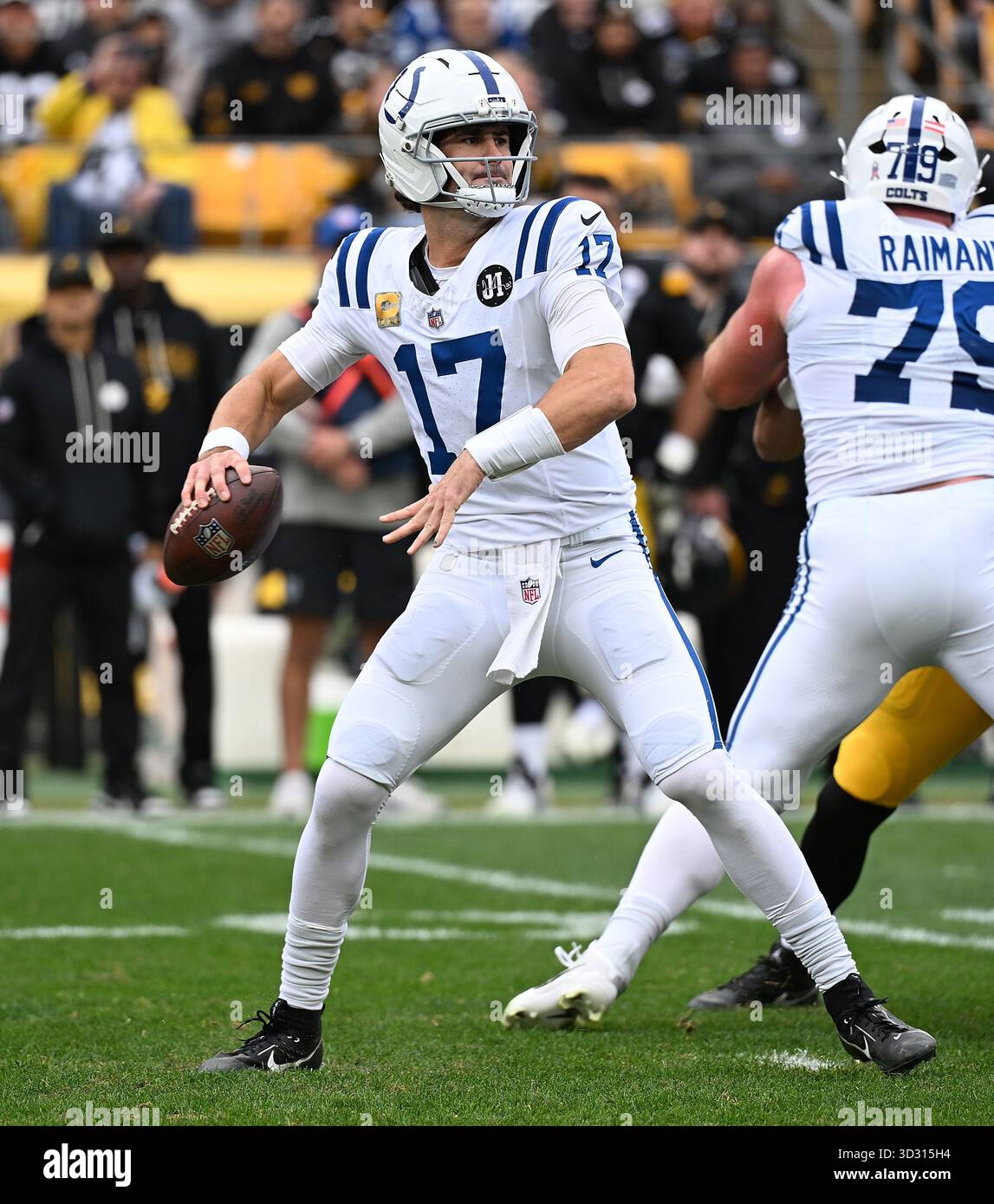Indianapolis Colts quarterback Daniel Jones (17) in action during an ...