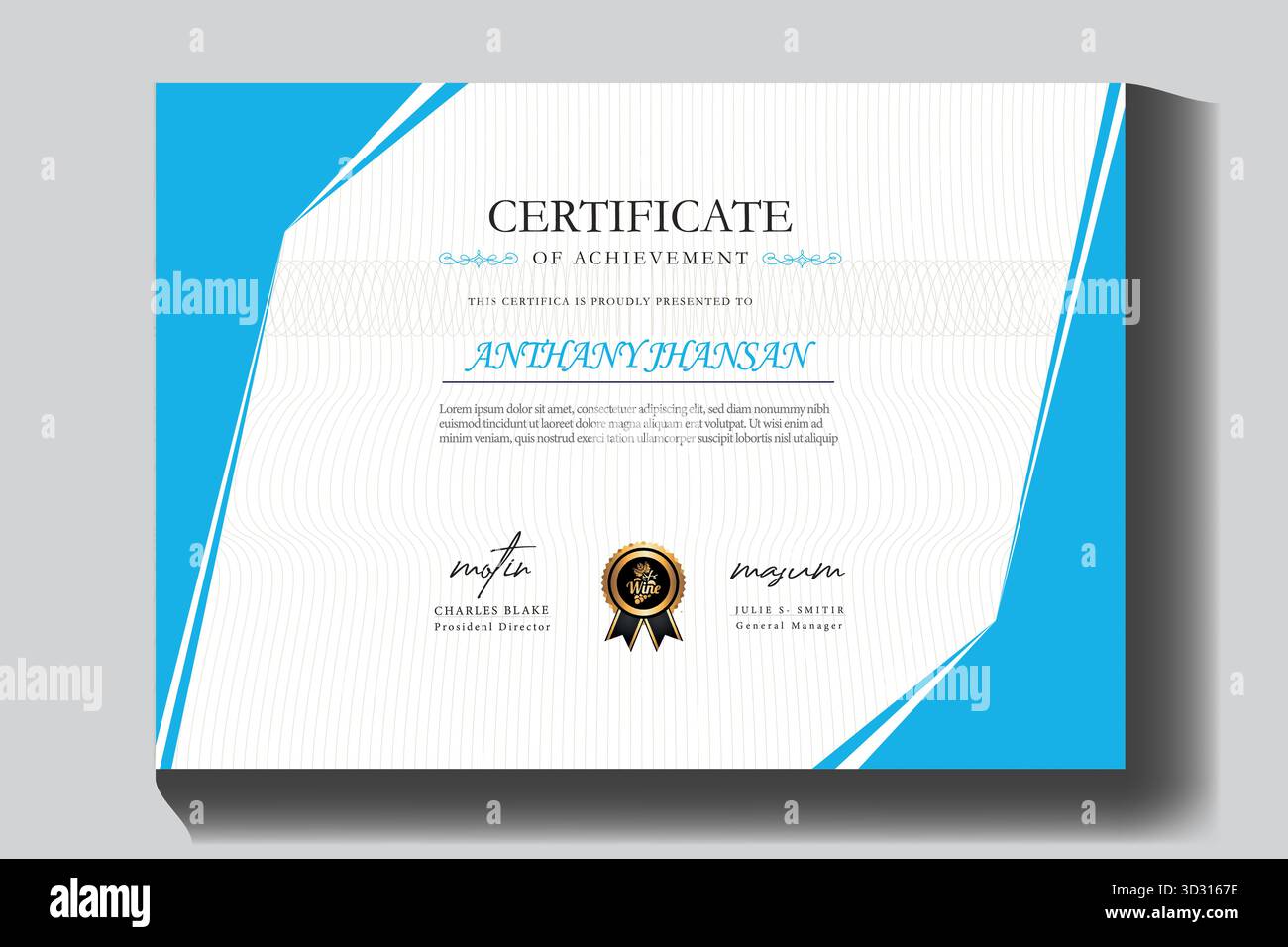 Modern Blue Certificate of Achievement Template with Seal and ...