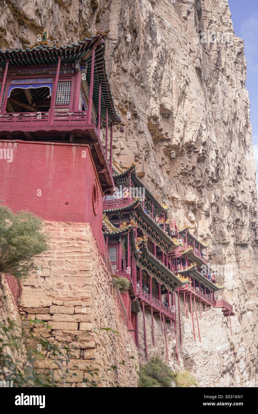 Heng Shan Mountain with Hanging Temple - Xuankong Si - at Day. Close up on inside the temple ...