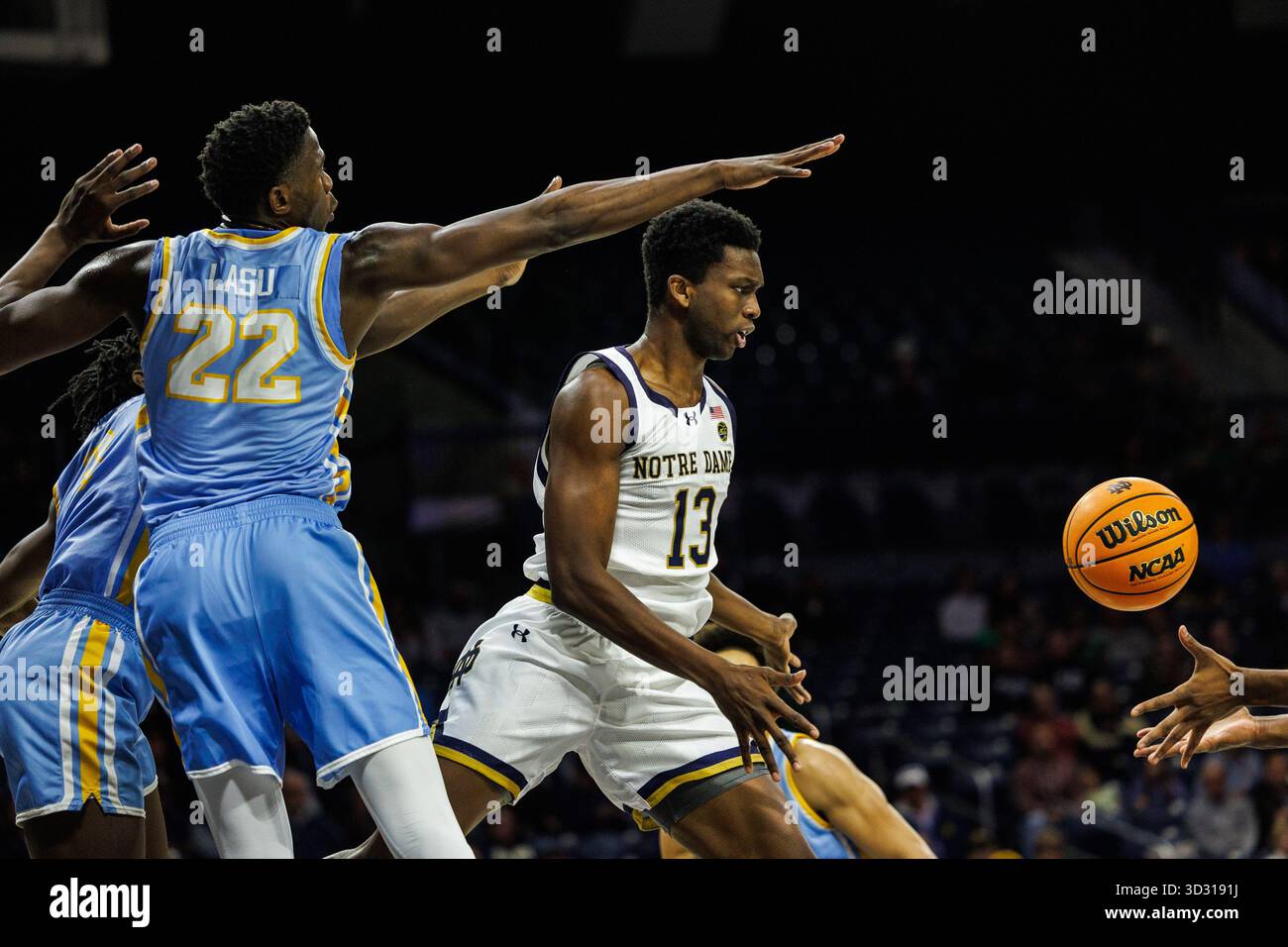 November 03, 2025: Notre Dame guard Sir Mohammed (13) passes the ball ...