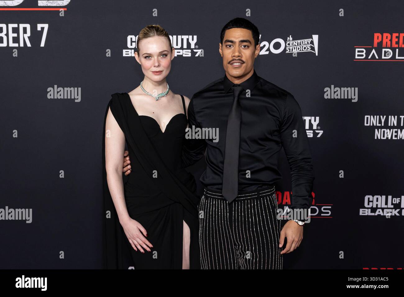 Elle Fanning and Dimitrius Schuster-Koloamatangi attend the arrivals of 20th Century Studios ...
