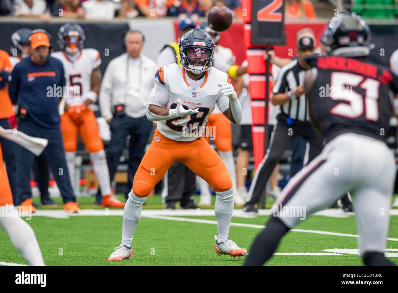 November 2, 2025: Denver Broncos running back Tyler Badie (28) makes a ...